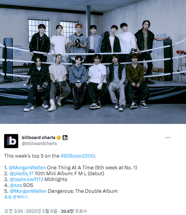세븐틴, 'FML'로 미국 '빌보드 200' 2위…자체 최고 - 매일일보