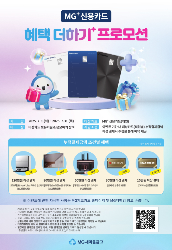 새마을금고, MG+ 신용카드 7월 이벤트 진행 - 매일일보